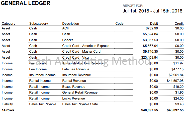 General Ledger Report StorEDGE